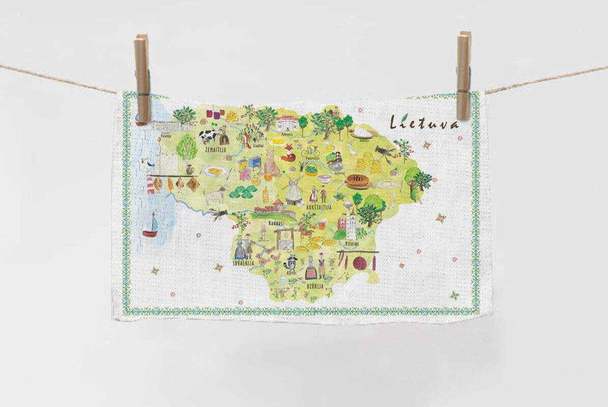 Linen towel, Lithuania Map II, 100% linen towel, Tea towel, Kitchen ...